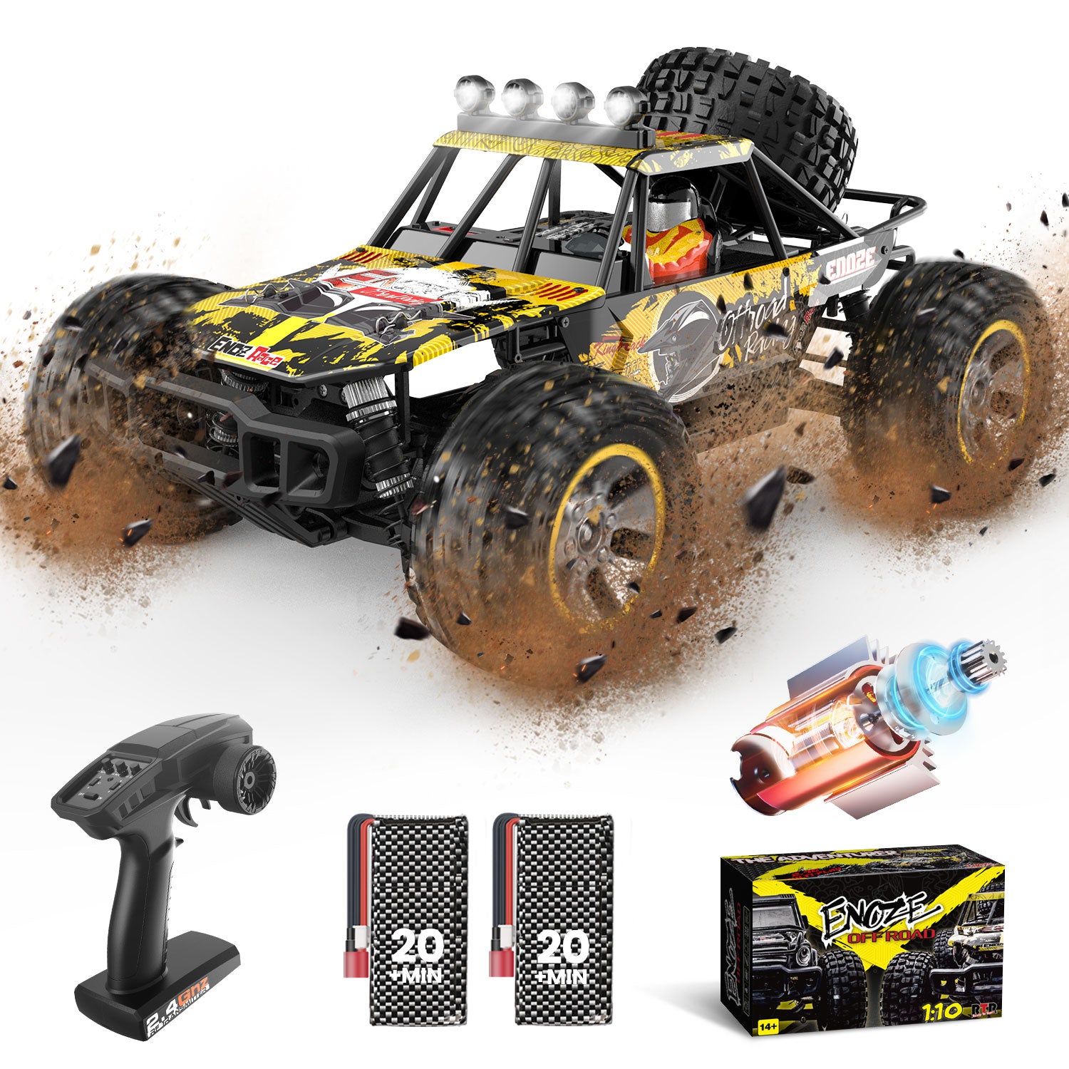 JoyStone 1:10 Large Remote Control Truck with LED Lights, Hobby Grade