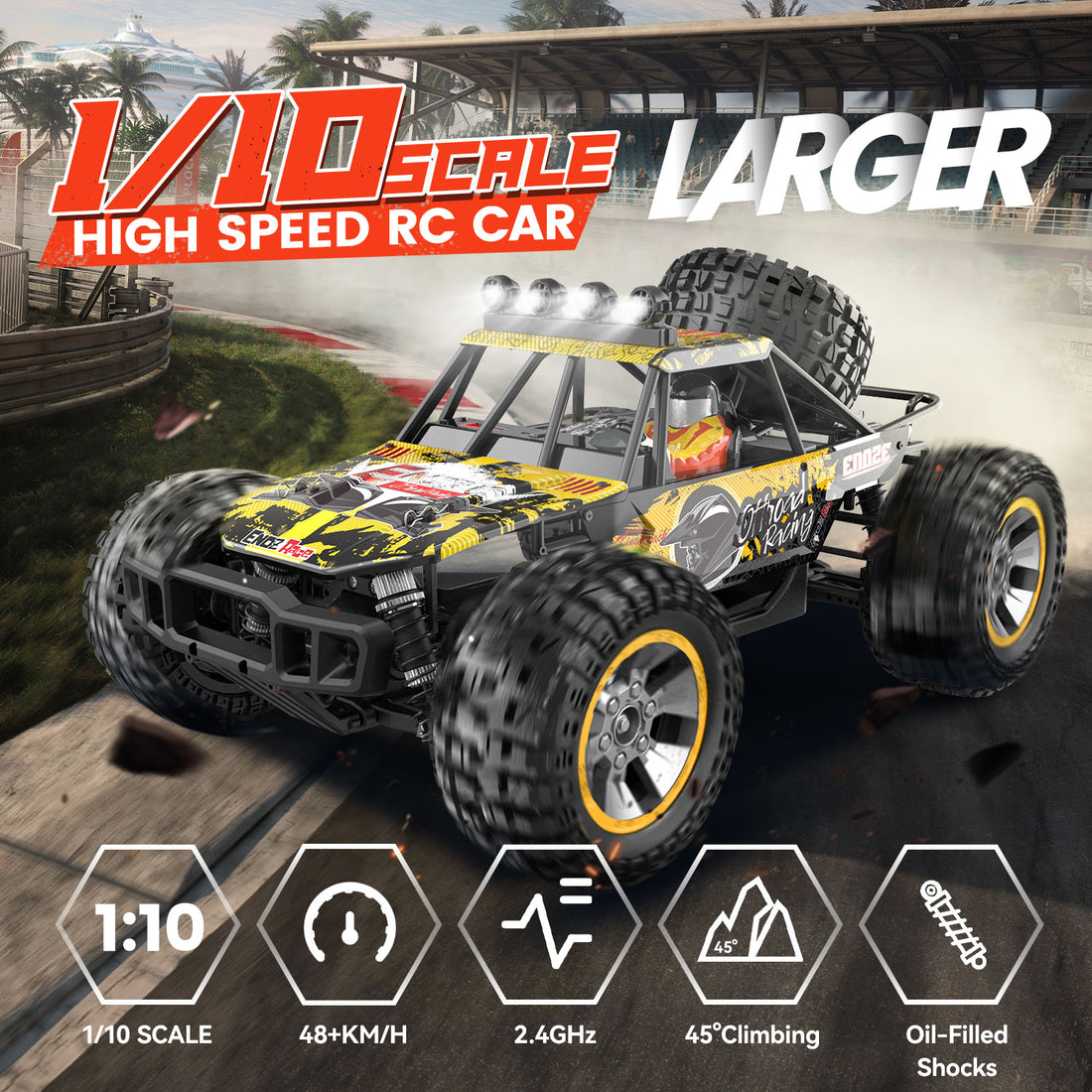 JoyStone 1:10 Large Remote Control Truck with LED Lights, Hobby Grade