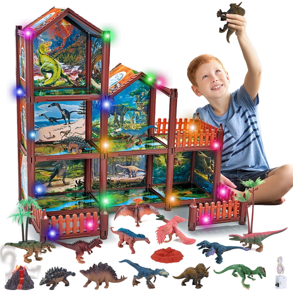 JoyStone Dinosaur 6 Rooms House for Boys with 4 Dinosaurs, DIY Dinosau