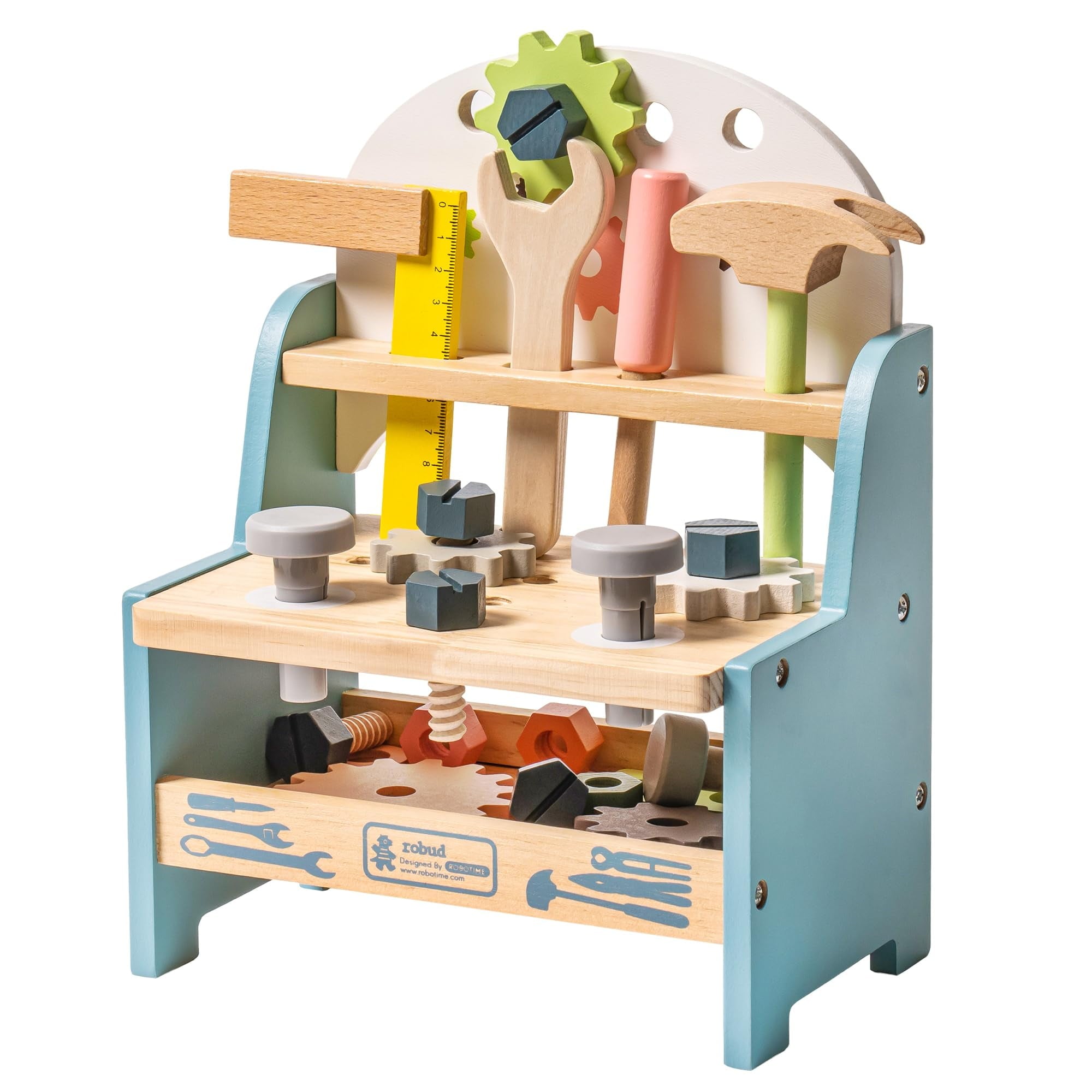 JoyStone Wooden Tool Bench Toy, Mini Workbench Pretend Play Set with T
